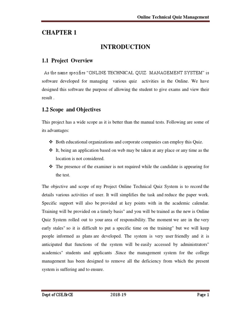 1.1 Project Overview: Online Technical Quiz Management | PDF | Software ...