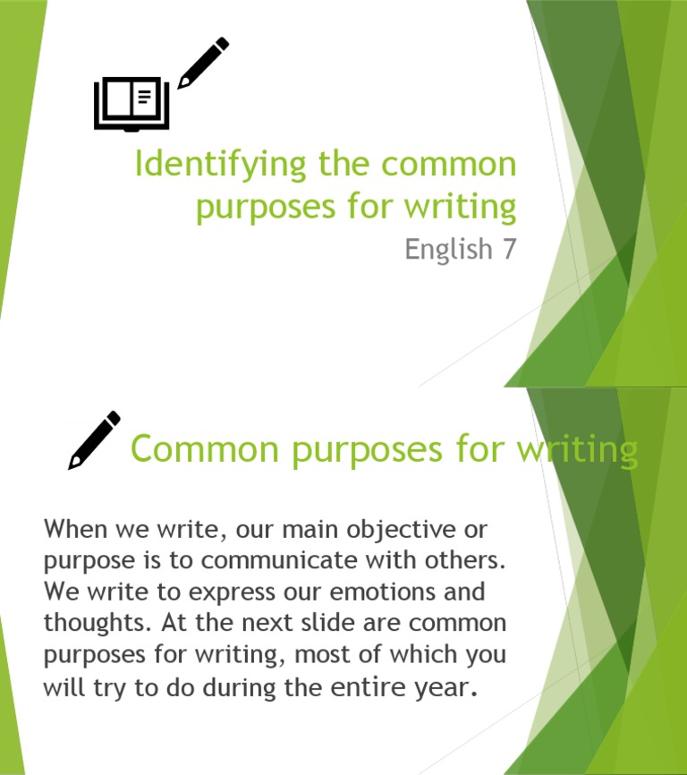 Identifying The Common Purposes For Writing: English 7 | PDF