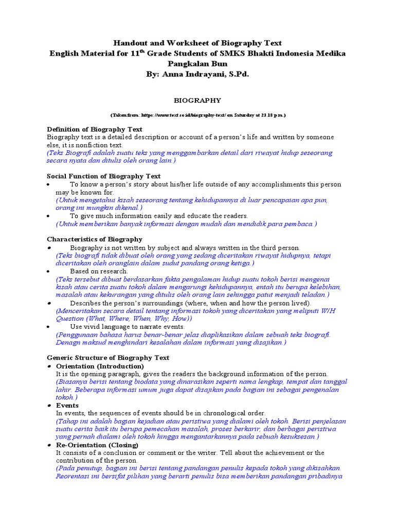 Handout Teks Biografi untuk Siswa | PDF