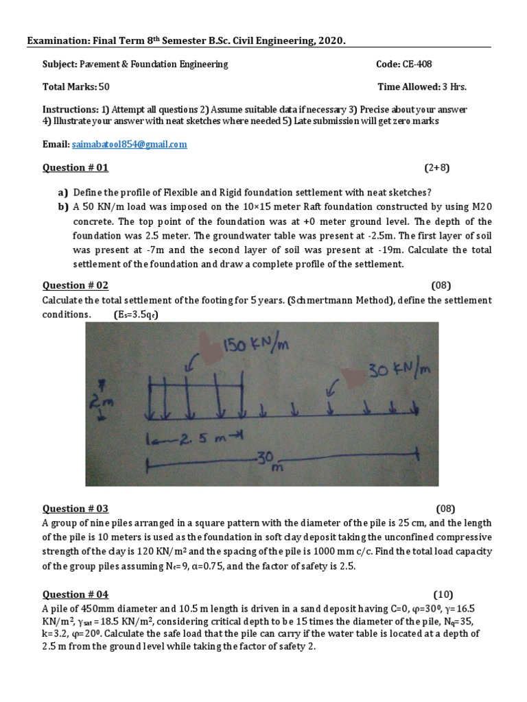B.Sc. Civil Engineering Exam: Pavement & Foundation | PDF | Deep ...