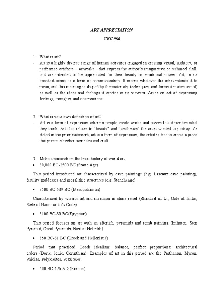 Art Appreciation GEC 006 | PDF | Philippines | Abstract Art