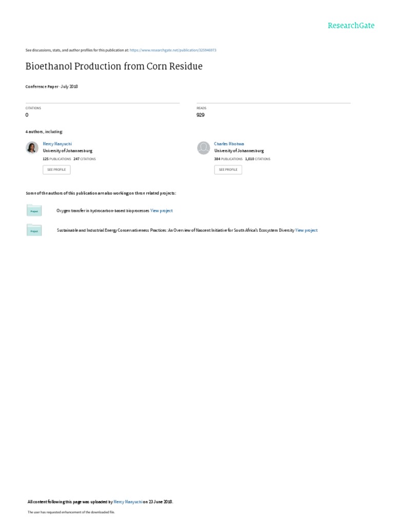 Bioethanol Production From Corn Residue: July 2018 | PDF | Cellulosic ...