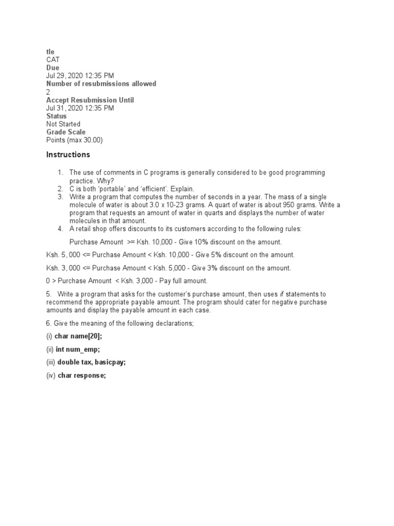 C Programming Assignment Guidelines | PDF