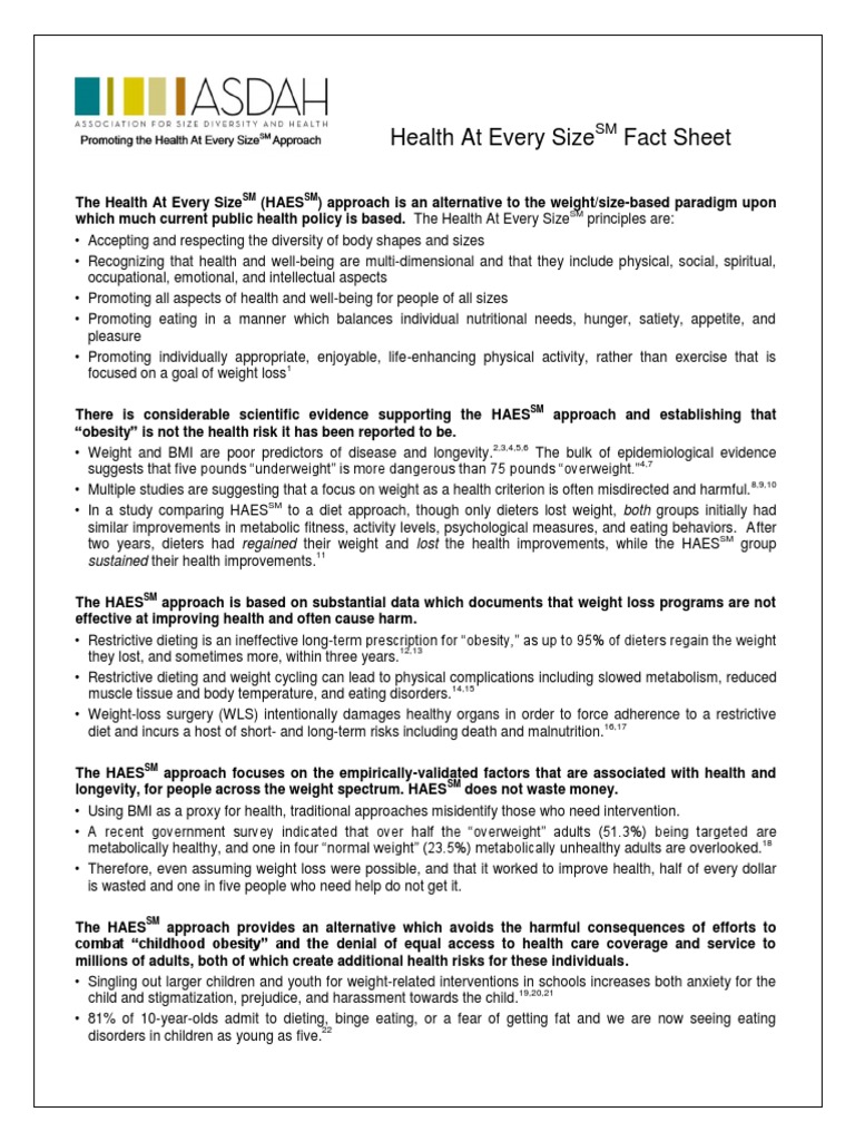 HAES FACT SHEET SM Rev 6 6 10 | PDF | Dieting | Obesity