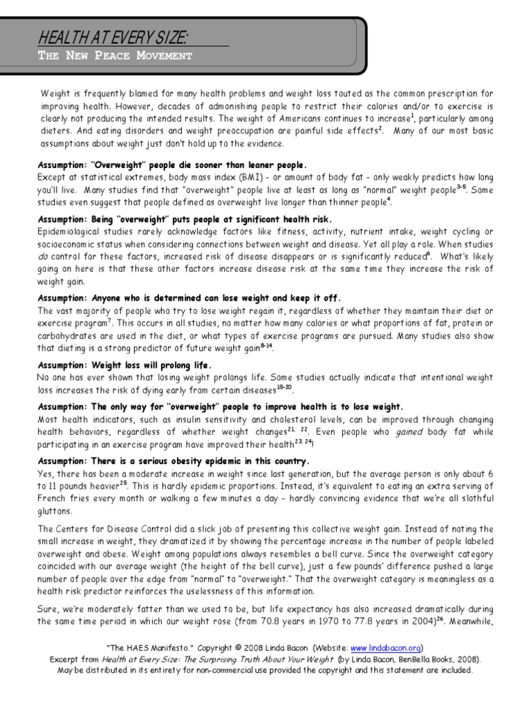 HAES Manifesto PDF | PDF | Obesity | Weight Loss
