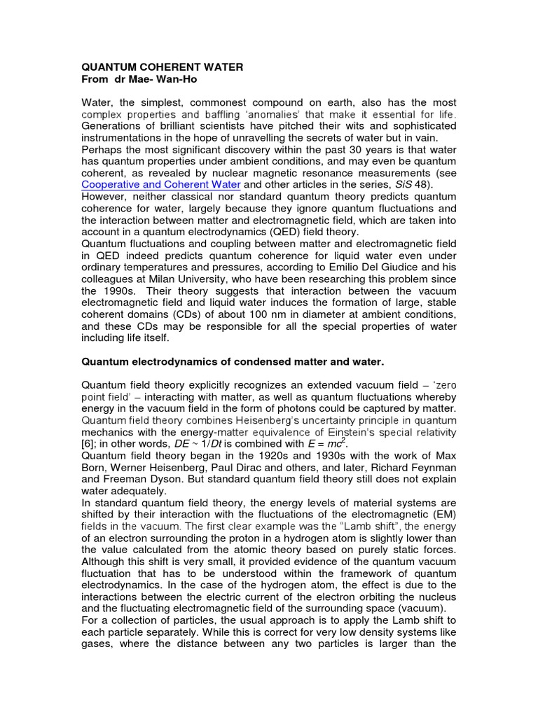 Quantum Coherent Water PDF | PDF | Hydrogen Bond | Properties Of Water