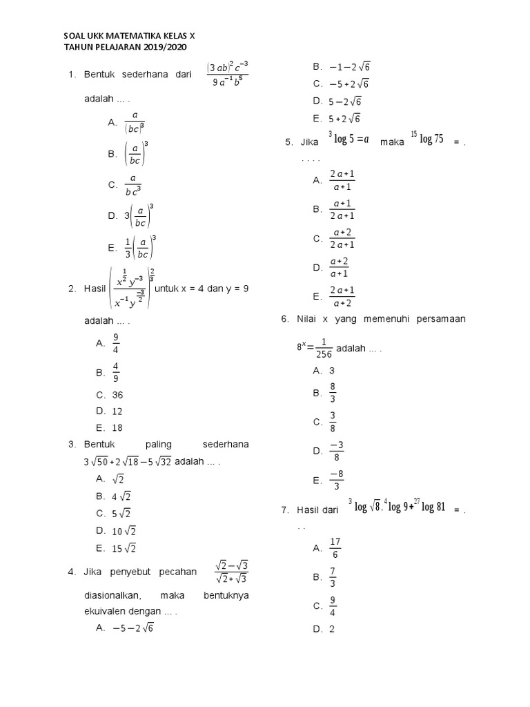 Soal PAT Matematika Kls 10 TKR&TITL | PDF