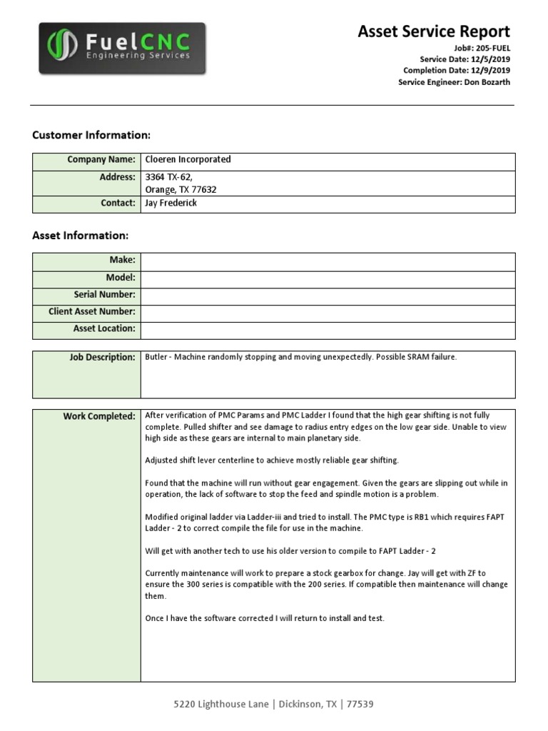 Asset Service Report: Customer Information | PDF | Computing And ...