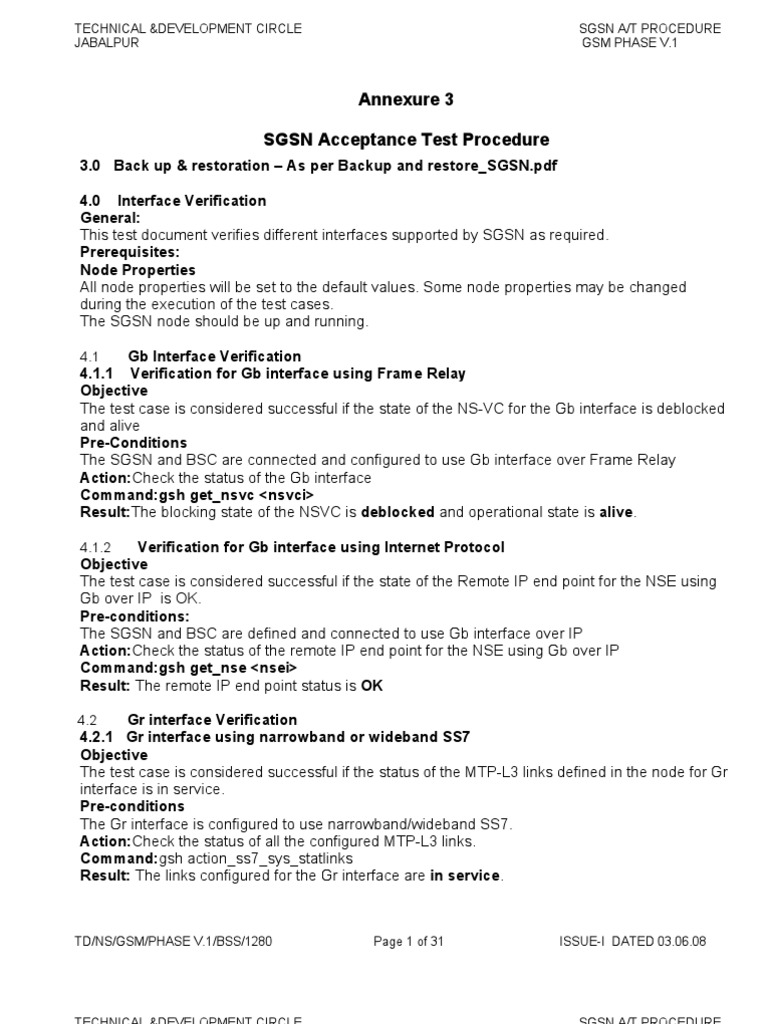 Annexure 3 SGSN Acceptance Test Procedure: Technical &development ...