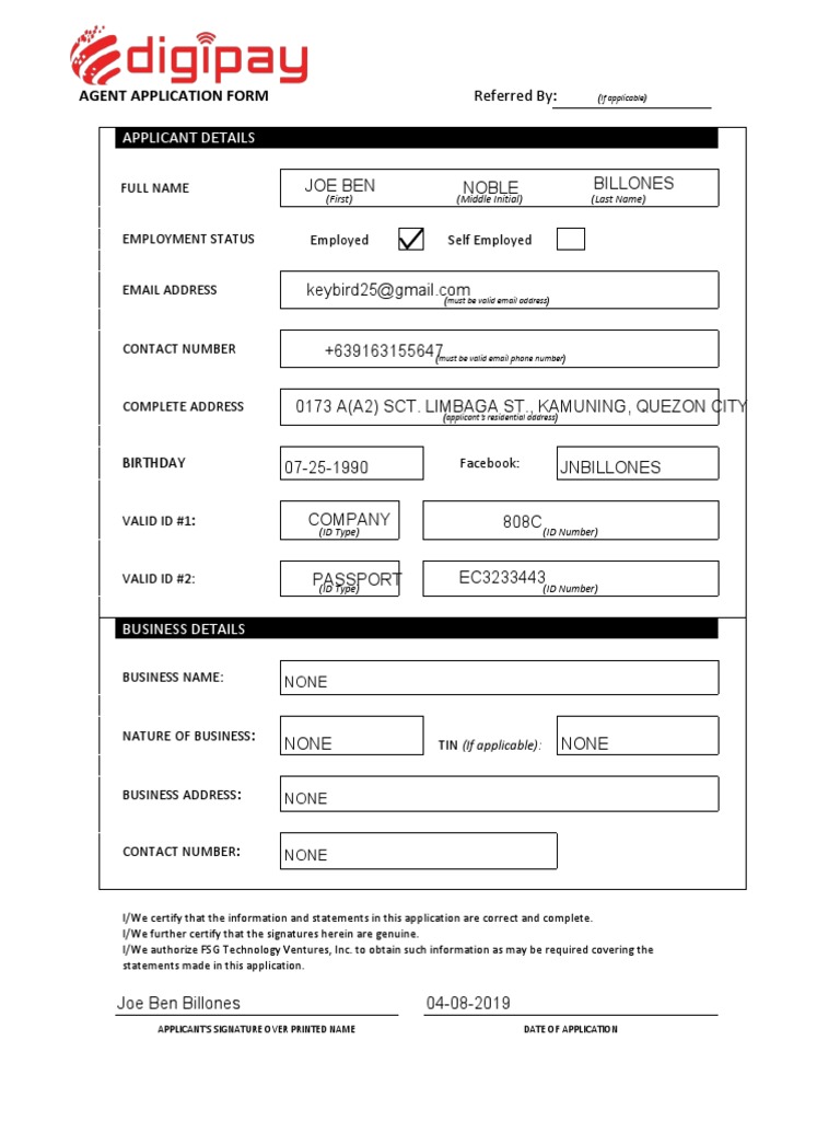 Agent Application Form | PDF