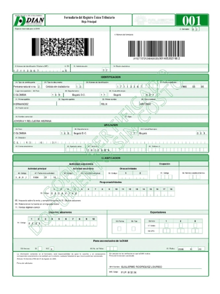 Identificación Tributaria (NIT) para Impuestos Del Orden Nacional | PDF
