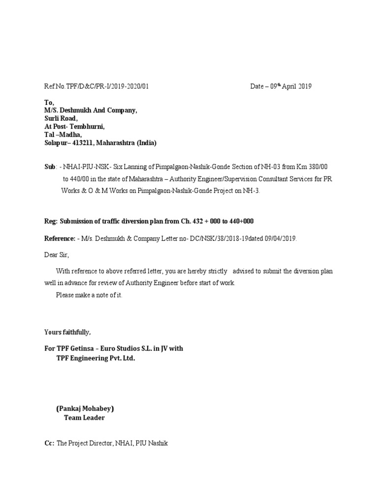 Submission of Traffic Diversion Plan Required for Highway Construction ...