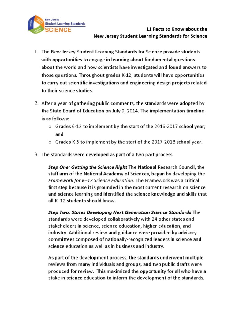11 Facts To Know About The New Jersey Student Learning Standards For ...