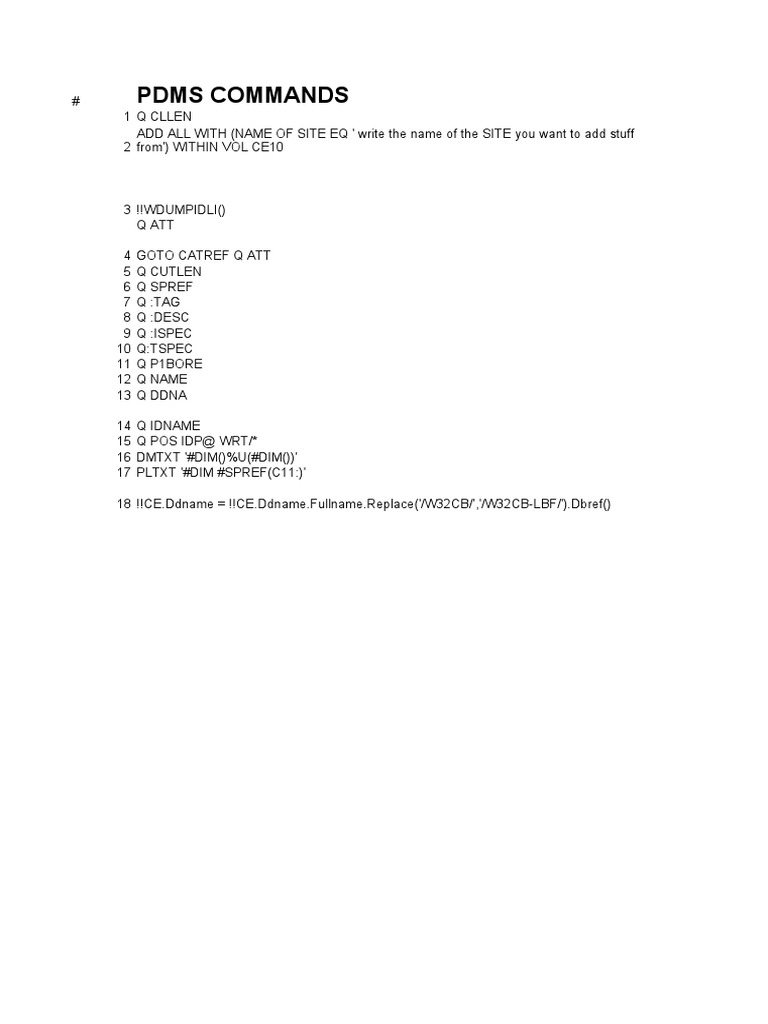 Important PDMS Commands 4 | PDF