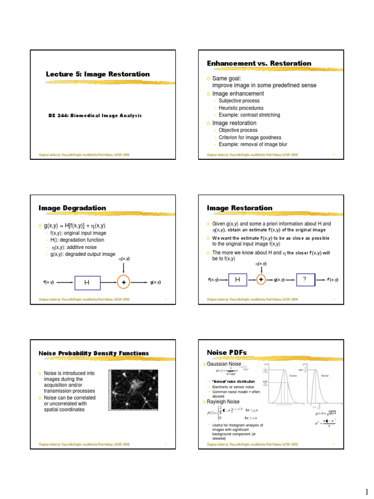 Lecture 5: Image Restoration Enhancement vs. Restoration | Download ...