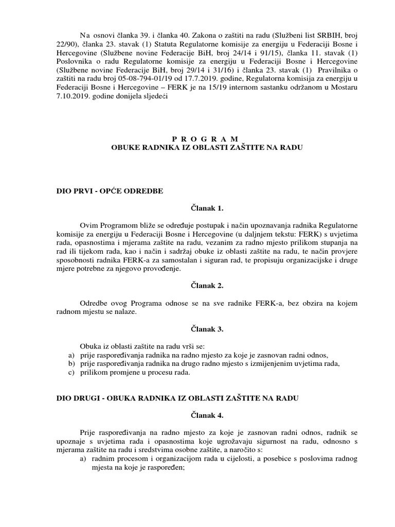 Program Obuke Zastita Na Radu FERK | PDF