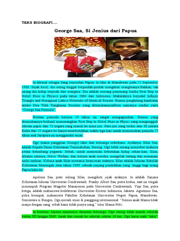 Biografi George Saa, Jenius Papua | PDF