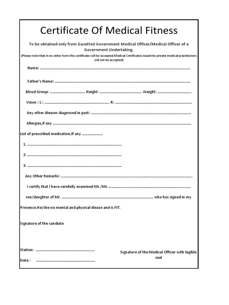 Physical Fitness Certificate | PDF