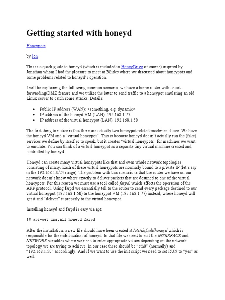 Getting Started With Honeyd: Honeypots Ion Honeydrive | PDF | Router ...
