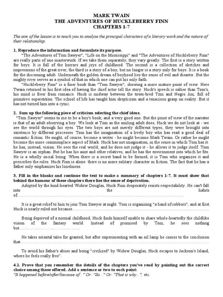 The Adventures of Huckleberry Finn. Chapters 1-7 | PDF | Huckleberry Finn