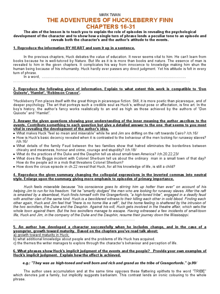 The Adventures of Huckleberry Finn. Chapters 16-31 | Download Free PDF ...