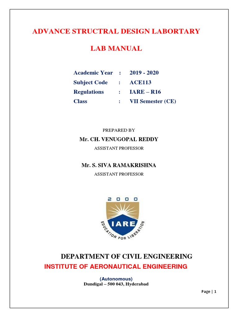 Advance Structral Design Labortary Lab Manual | Download Free PDF ...