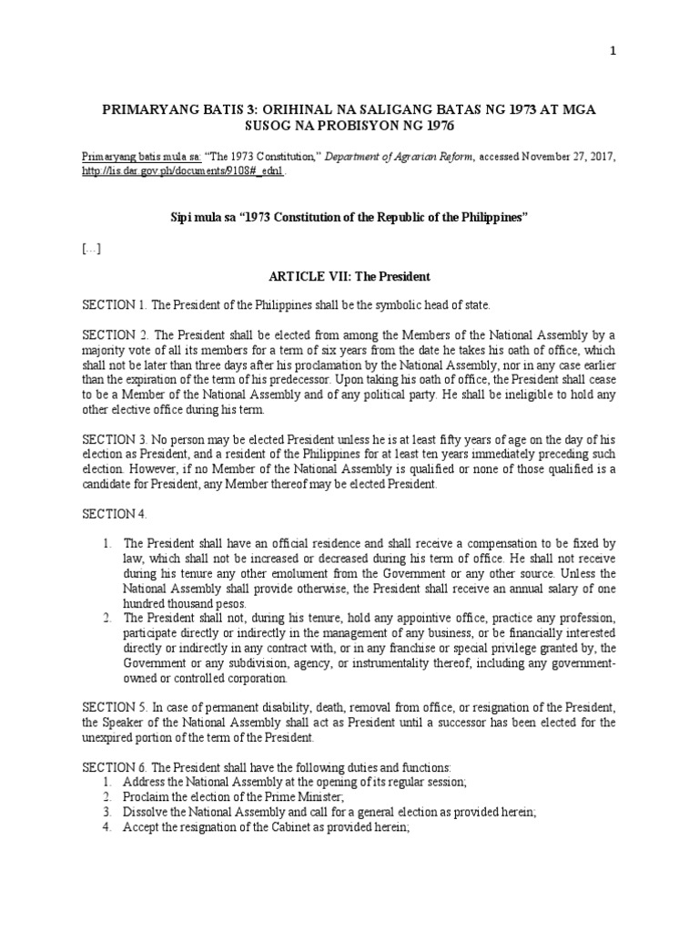 Primaryang Batis 3 - Orihinal Na Saligang Batas NG 1973 at Mga Susog Na ...