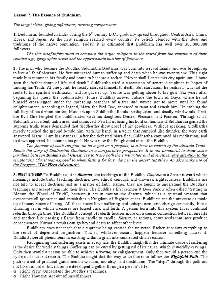 Lesson 7. The Essence of Buddhism | PDF | Gautama Buddha | Noble ...