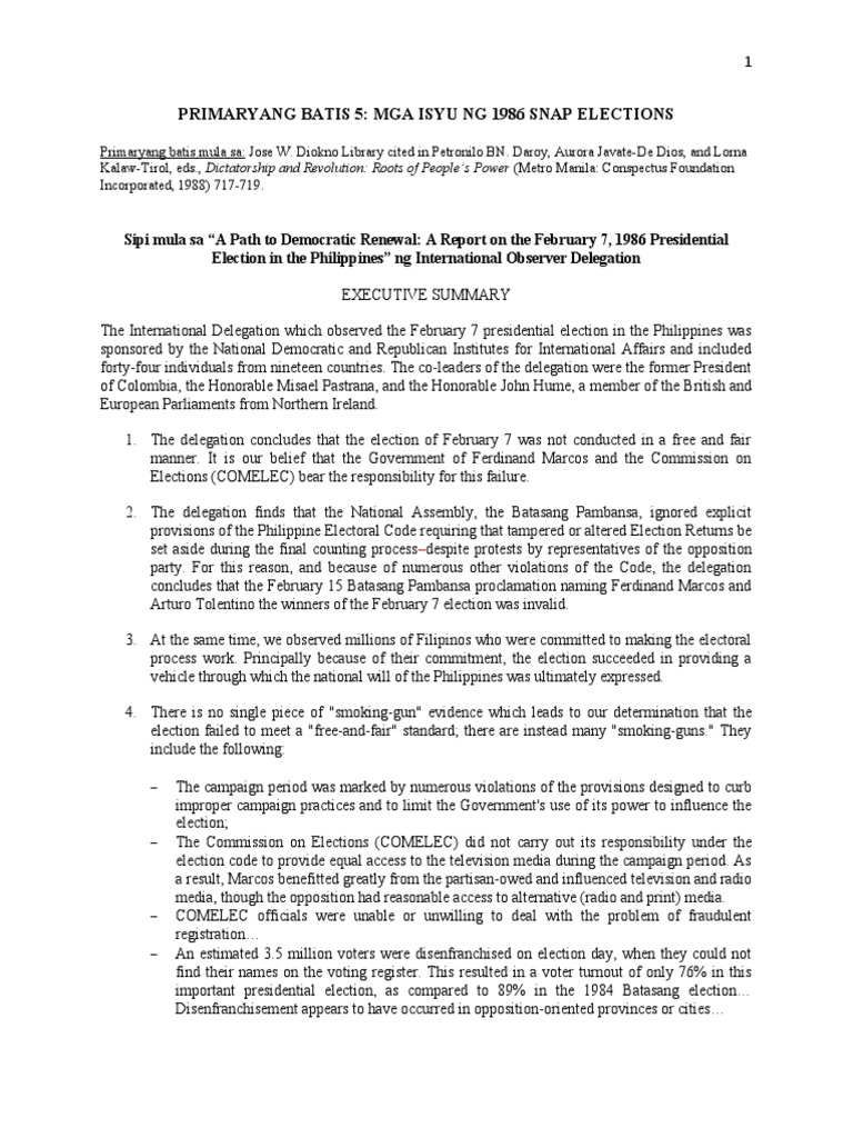 Primaryang Batis 5 - Mga Isyu NG 1986 Snap Elections (Administrasyong F ...