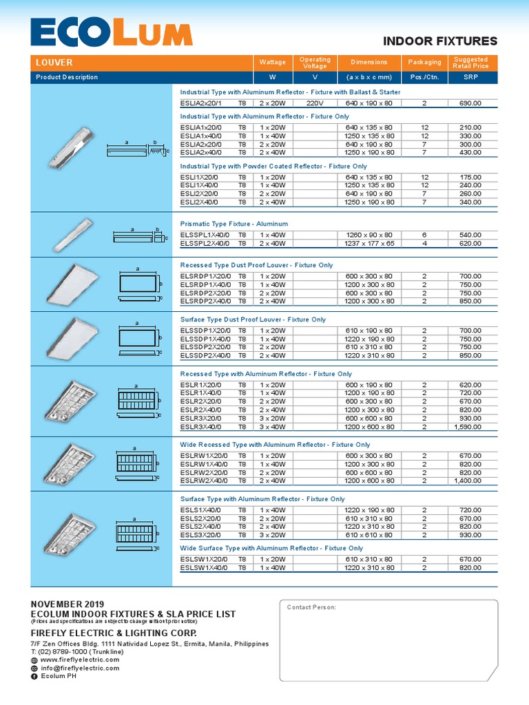 (Price List) EcoLum Indoor & SLA Price List NOVEMBER 2019 Issue PDF | PDF | Flashlight | Light