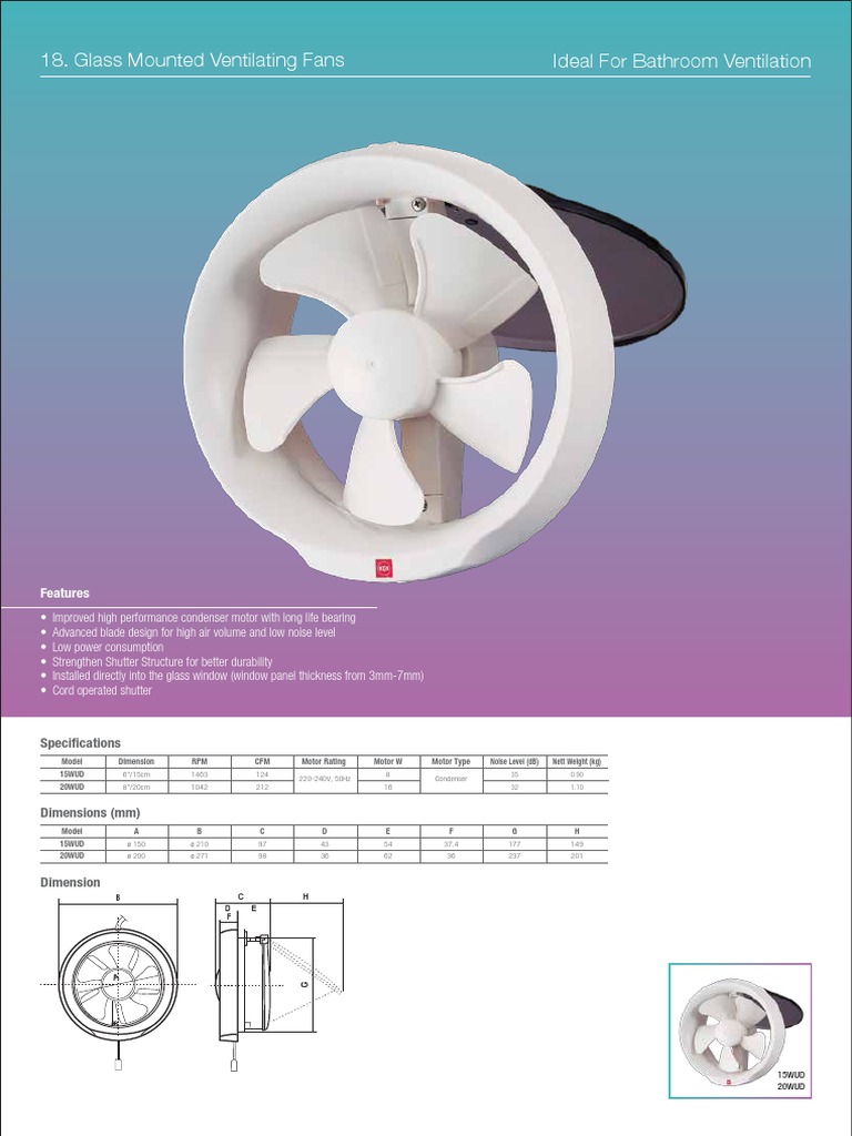 Glass-Mounted Bathroom Fans Specs | PDF