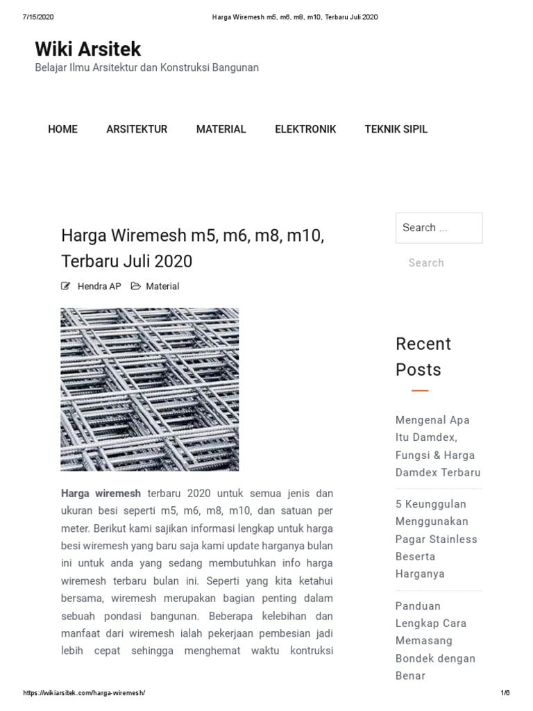 Harga Wiremesh m5, m6, m8, m10, Terbaru Juli 2020 PDF | PDF