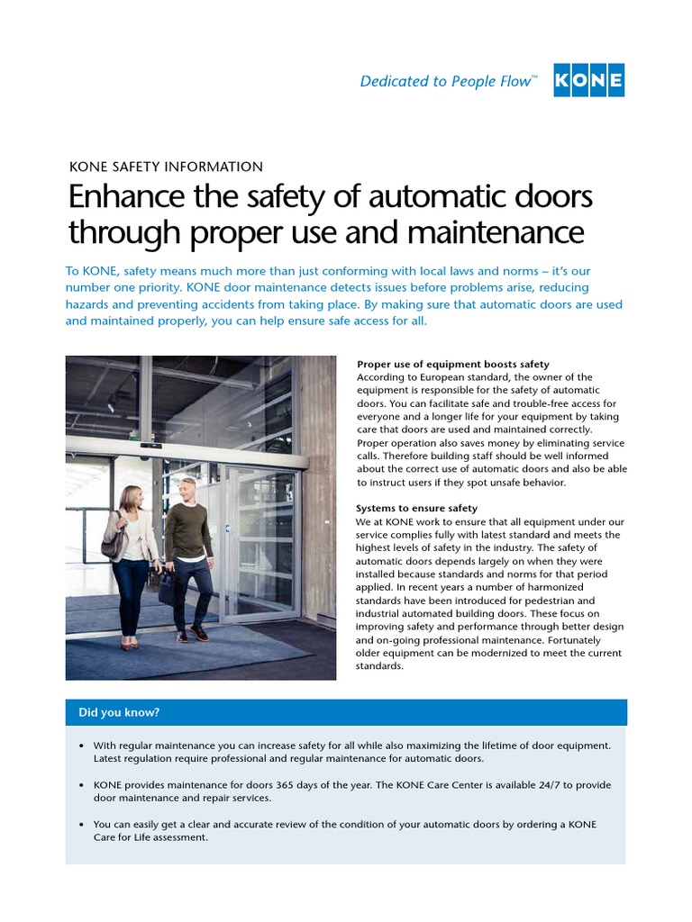 Factsheet Kone Doors Safety - tcm59 18995 PDF | PDF | Door | Safety