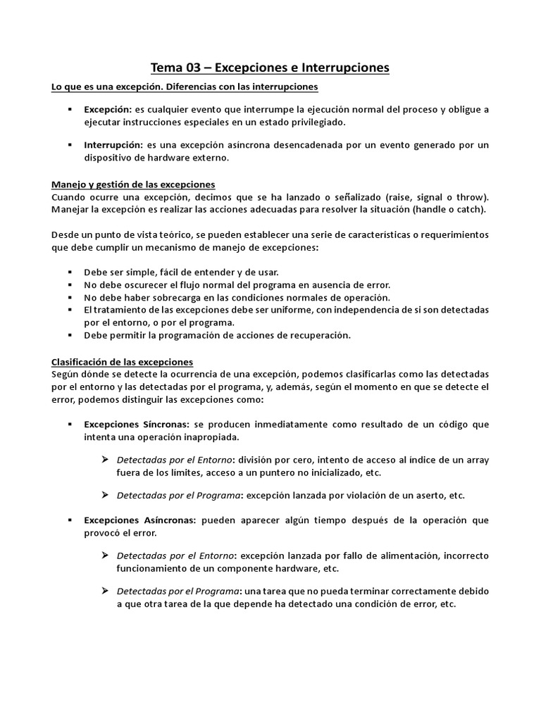 Tema 03. Excepciones e Interrupciones | PDF | Java (lenguaje de programación) | Programa de ...