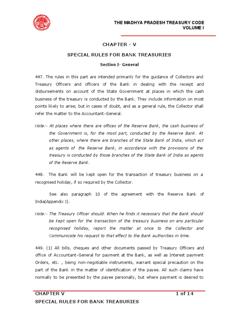 The Madhya Pradesh Treasury Code: Section I-General | PDF | Payments ...