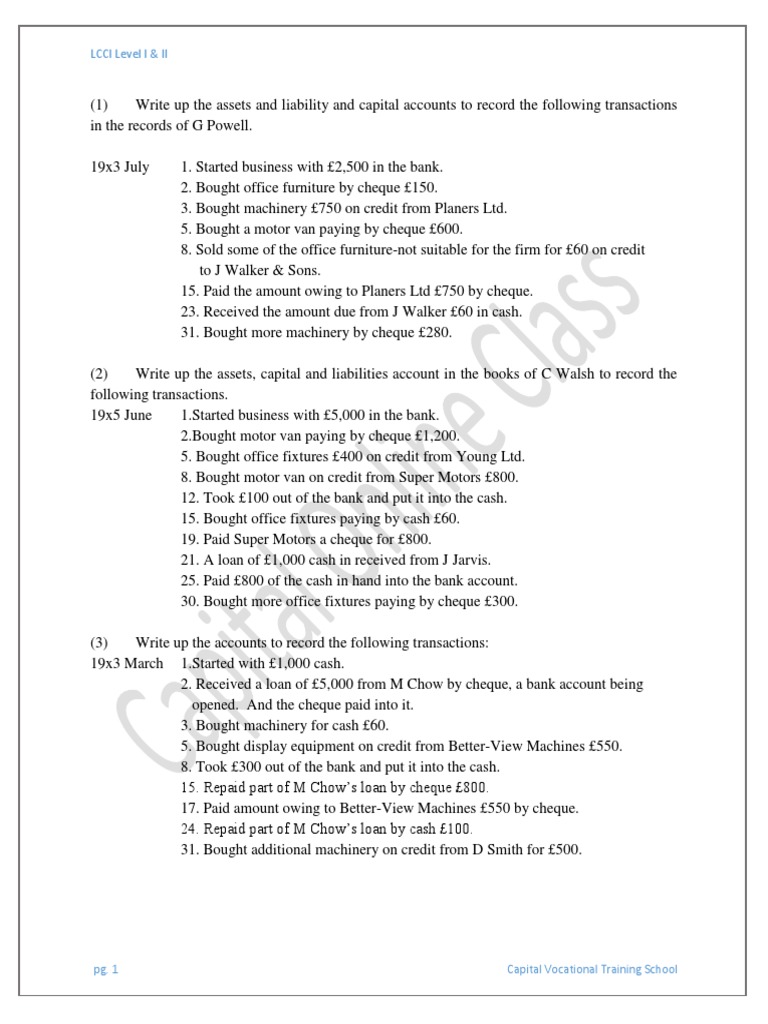 Chapter (2) Double Entry Exercise | PDF | Credit | Finance & Money ...