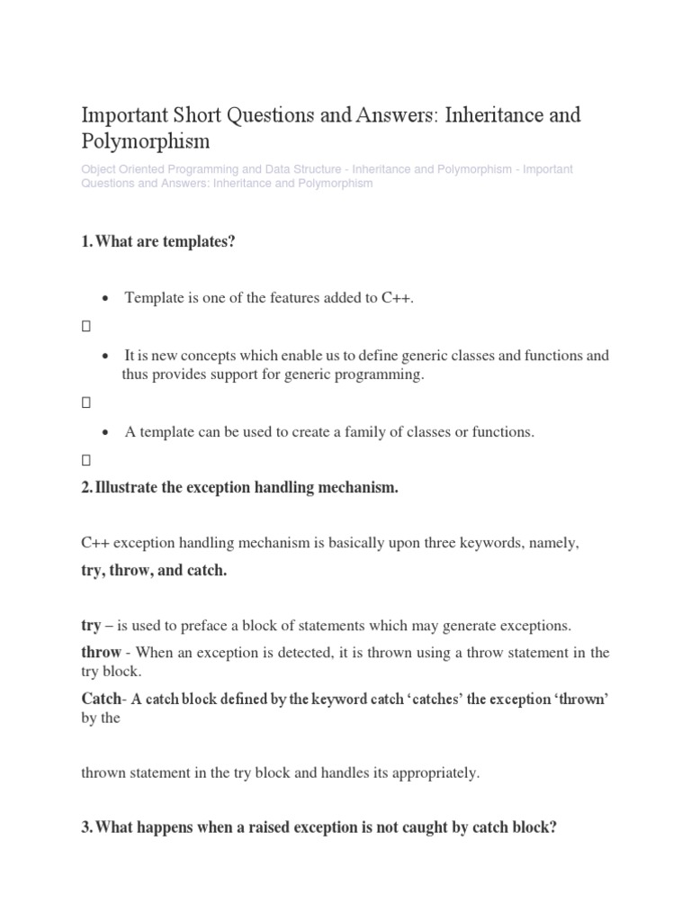 Important Short Questions and Answers: Inheritance and Polymorphism | PDF | Class (Computer ...