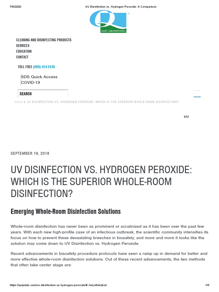UV Disinfection vs. Hydrogen Peroxide - A Comparison | PDF ...