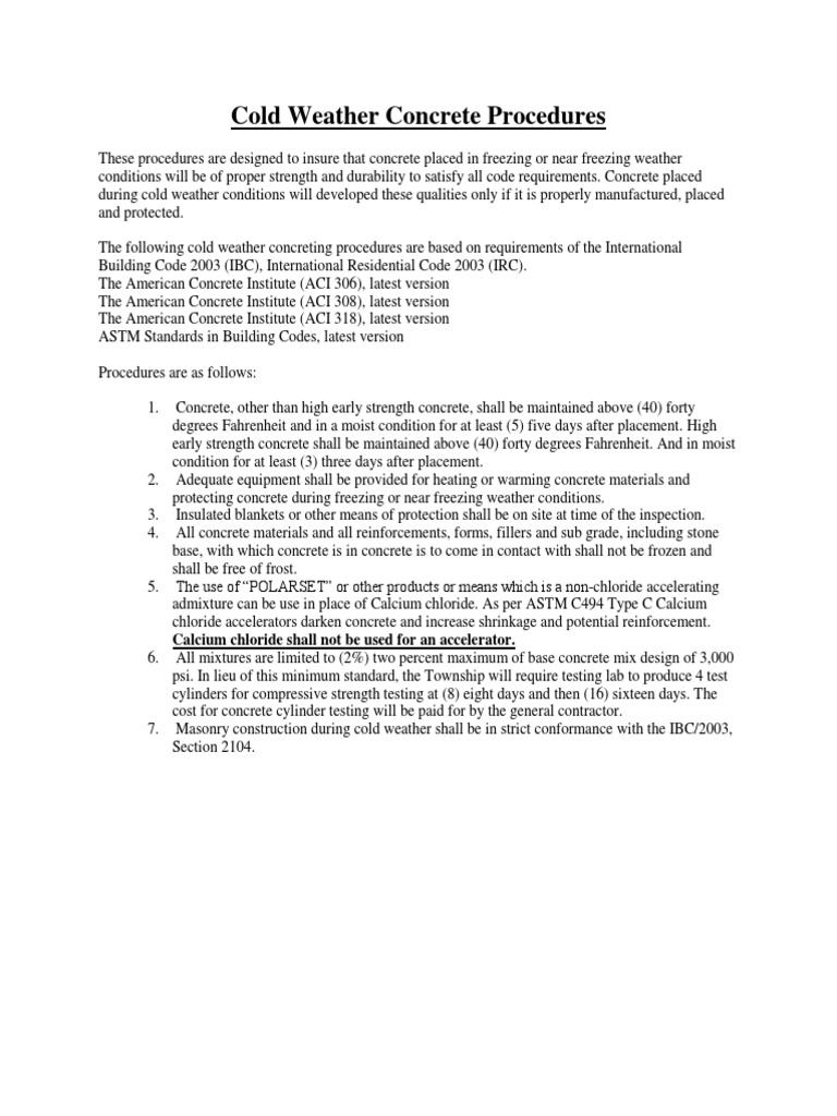 Cold Weather Concrete Procedures | PDF | Building | Concrete