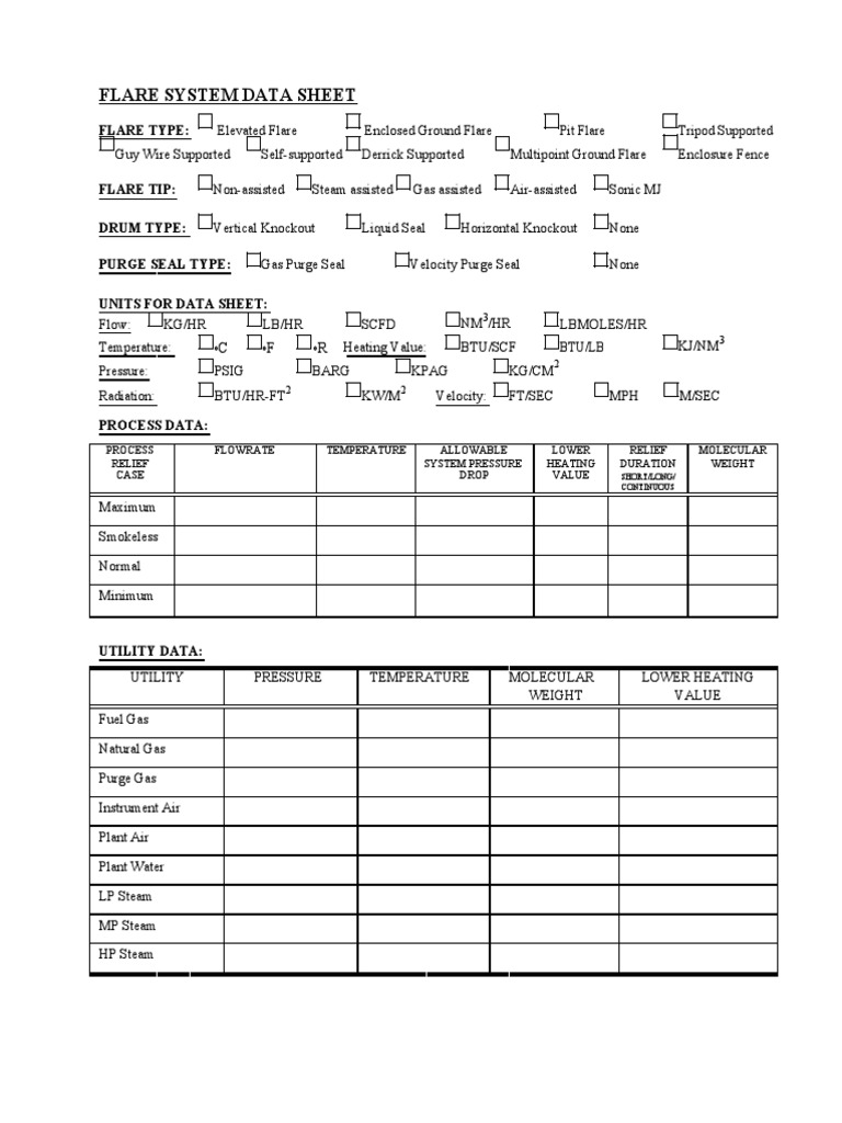 Flare System Data Sheet | PDF | Combustion | Steam