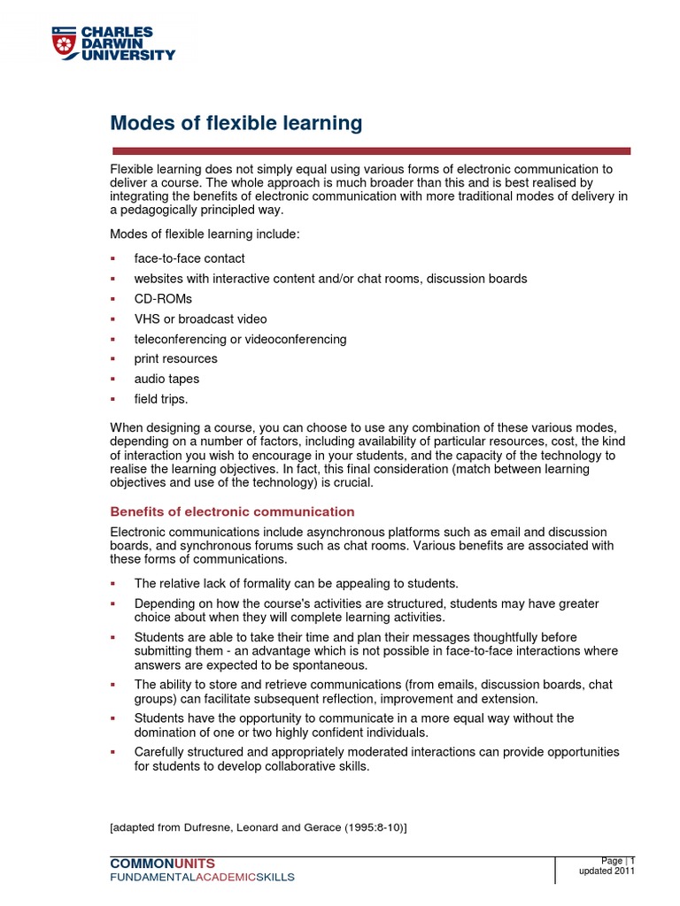 Modes of Flexible Learning | PDF | Educational Technology | Pedagogy
