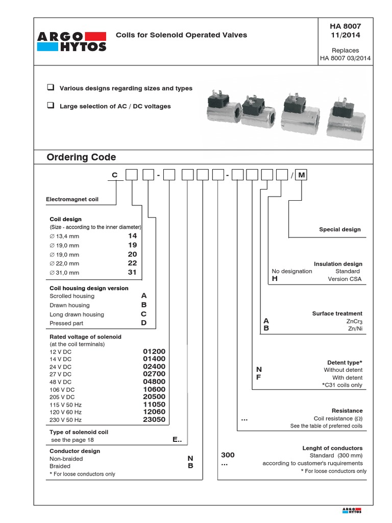 Ordering Code: HA 8007 11/2014 Coils For Solenoid Operated Valves | PDF ...