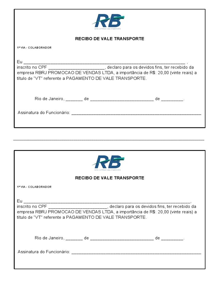 Modelo Recibo de Vale Transporte | PDF