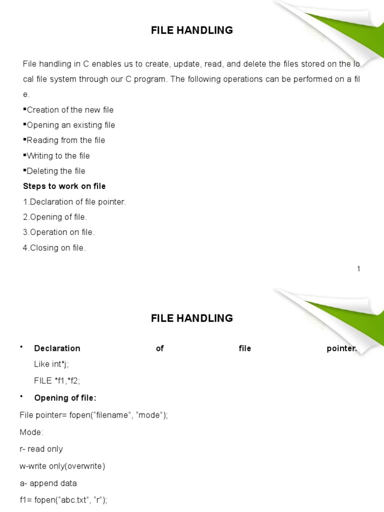File Handling: Steps To Work On File | PDF | Pointer (Computer ... File Handling: Steps To Work On File | PDF | Pointer (Computer ...