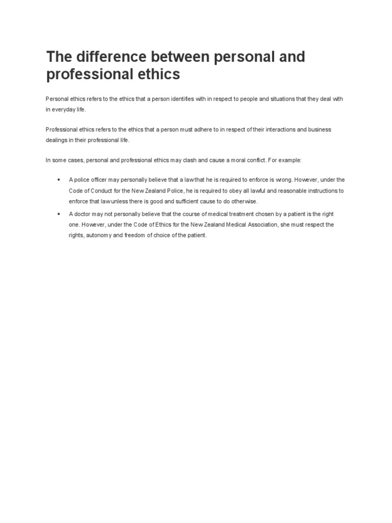 Personal vs. Professional Ethics | PDF