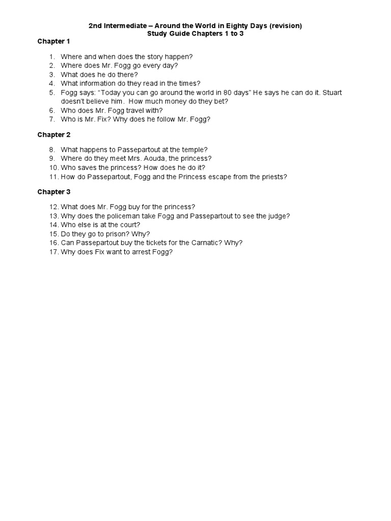 Key Events and Characters from Chapters 1-3 of Around the World in ...