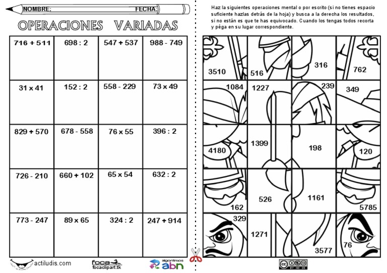 Hojas De Trabajo Con Rompecabezas Del Orden De Operaciones CUADERNILLO
