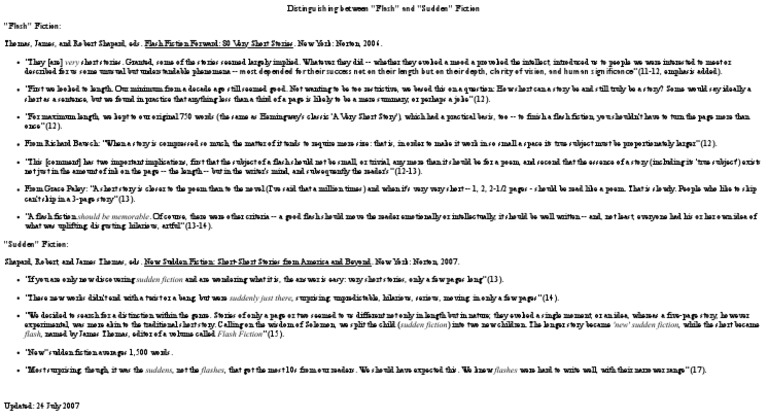 Flash Fiction Vs Sudden Fiction PDF | PDF | Short Stories