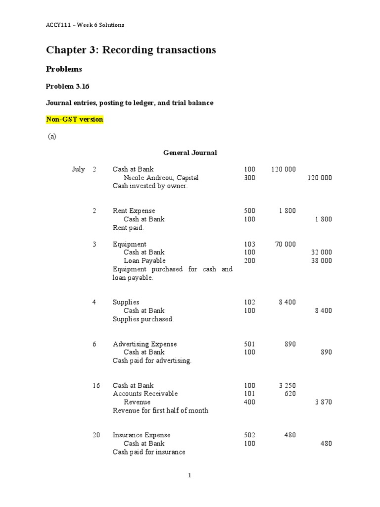 Chapter 3: Recording Transactions: Problems | Download Free PDF ...