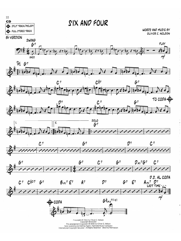 Six and Four (Oliver Nelson - Hal L 44) | PDF